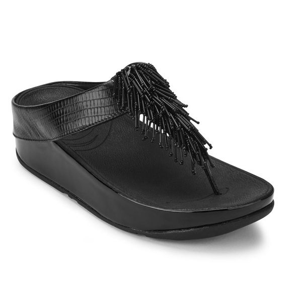Fitflop | Shoes | Fitflop Cha Cha Fringed Leather Sandals In Black 8 ...
